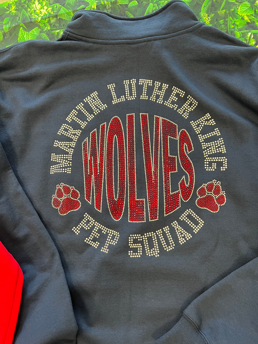 1/4 Zip RHINESTONE Wolves Pep Squad Sweater – Embroidery In Motion